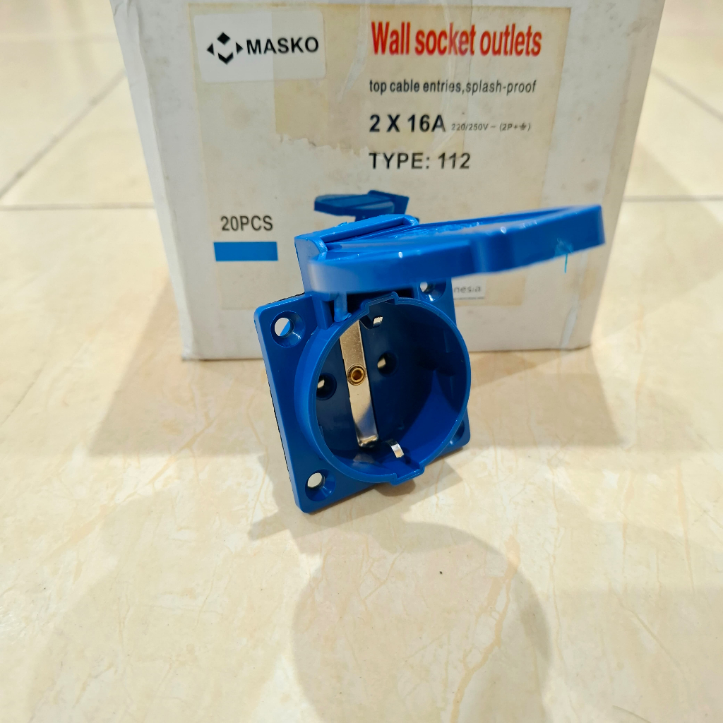 Jual MASKO Stop Kontak Industrial 2P 16A Waterproof IP44 Socket Panel Mounting 112 - SNI ...