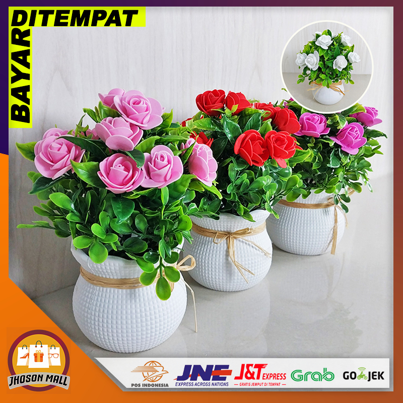 Jual JM Pot Bunga Plastik Pot Bunga Hias Mawar Palsu Tanaman Hias Palsu ...