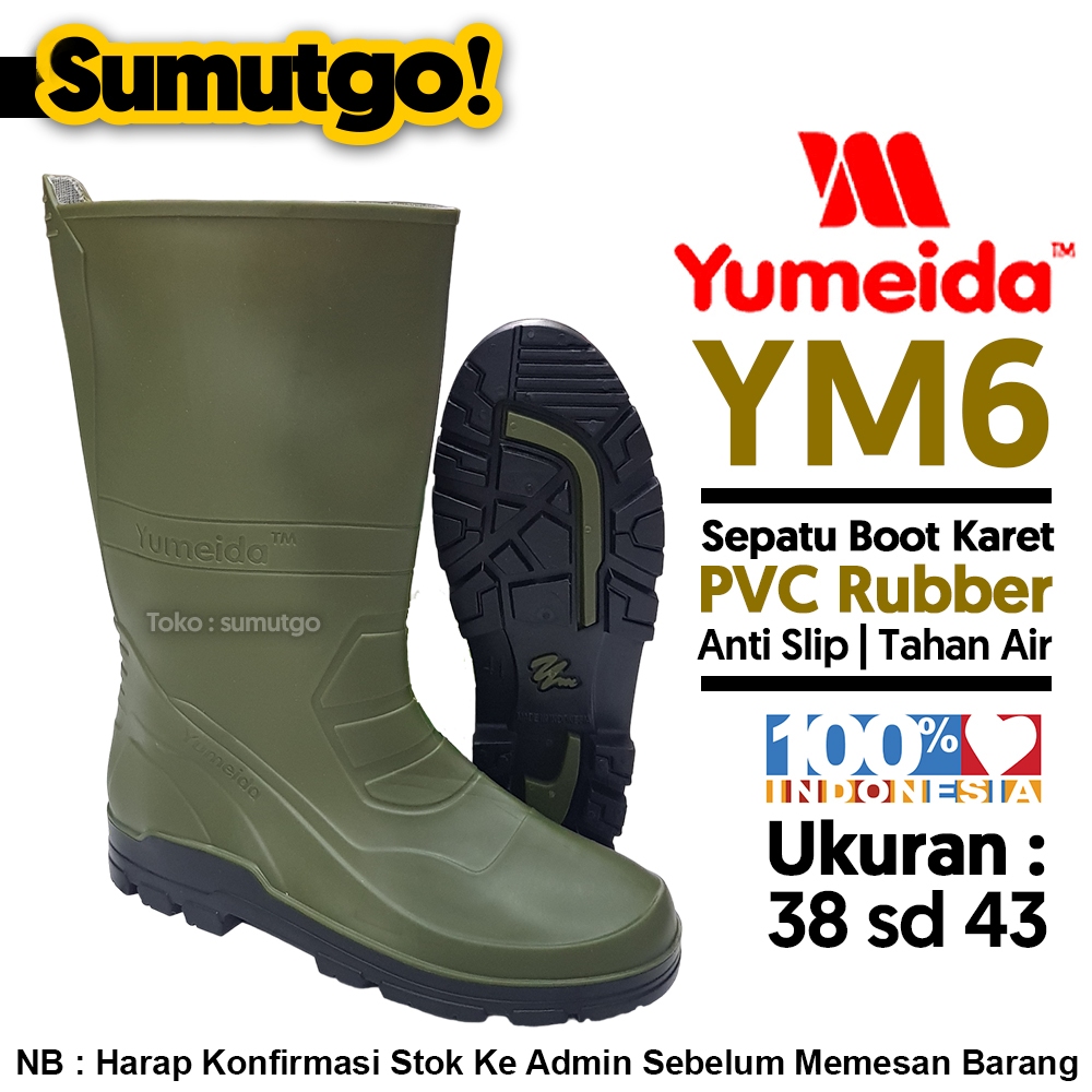 Jual Yumeida YM6 Sepatu Boot Karet PVC warna Hijau Lumut / Sepatu Boots ...