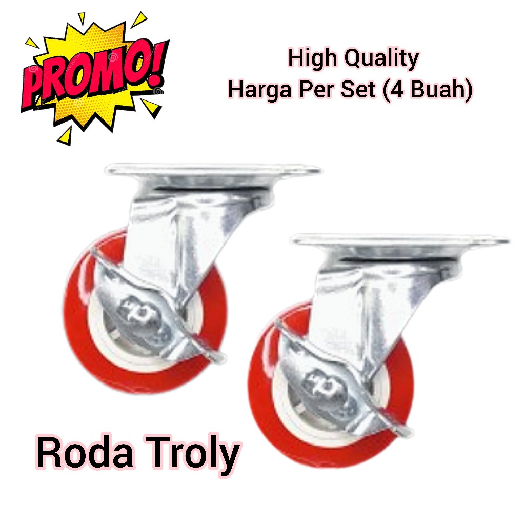 Jual Roda Kursi Gepeng Hidup + Dengan Rem Merah PVC Roda Caster Kaster ...