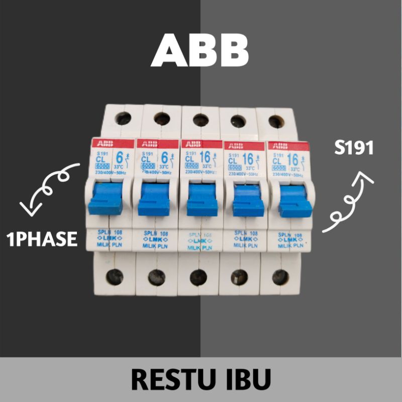 Jual MCB PLN ABB Type S191 1 phase 4A, 6A, 10A, 16A, 20A, 25A, 35A ORIGINAL | Shopee Indonesia