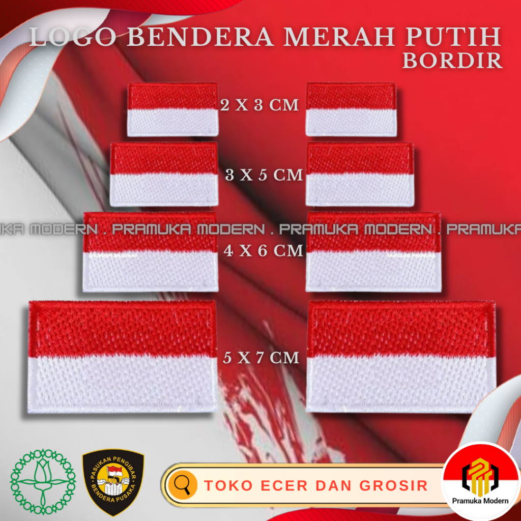 Jual Bet logo merah putih bordir ukuran 2x3 / 3x5 / 4x6 / 5x7 cm harga ...