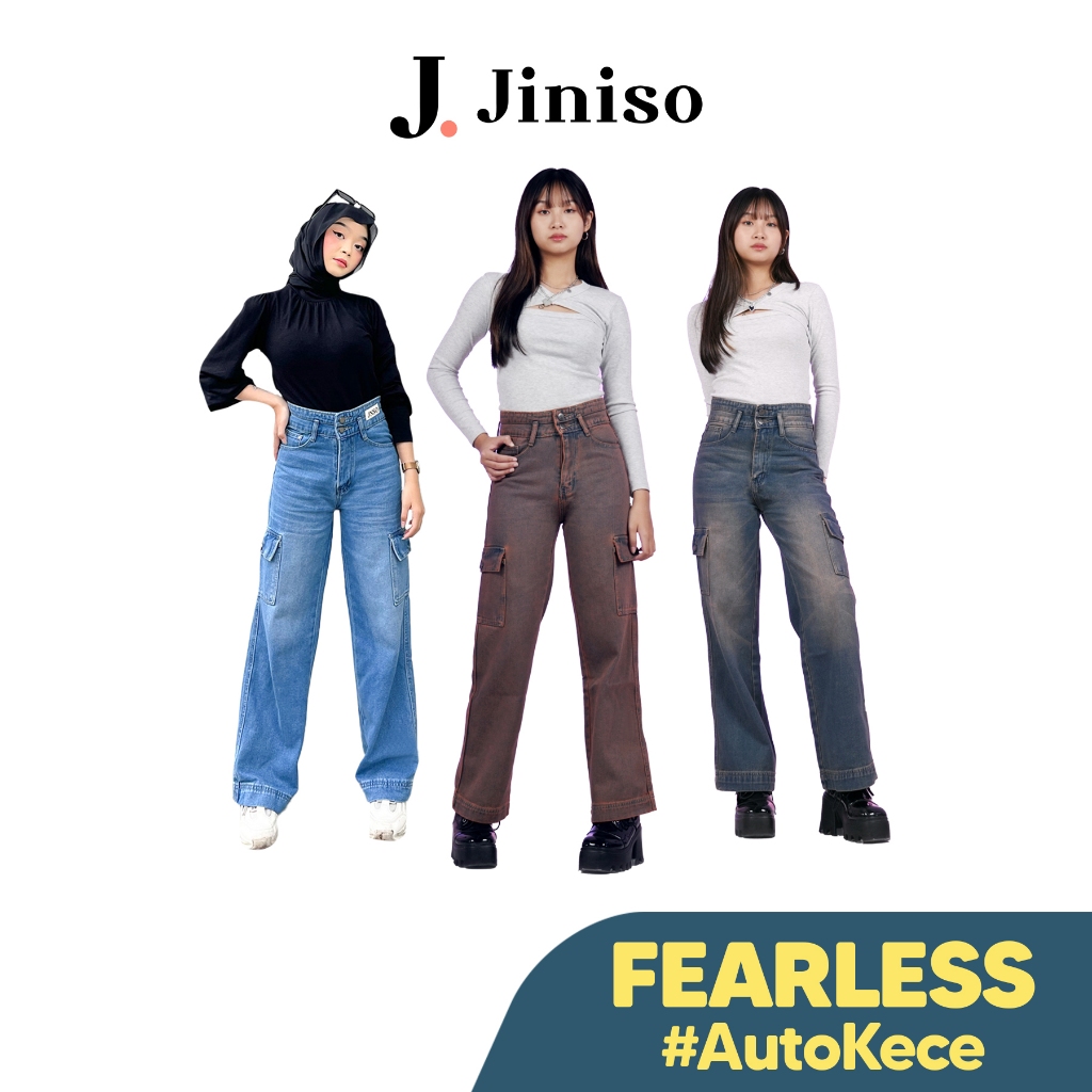 Jual JINISO - Highwaist Cargo Fearless Jeans | Shopee Indonesia