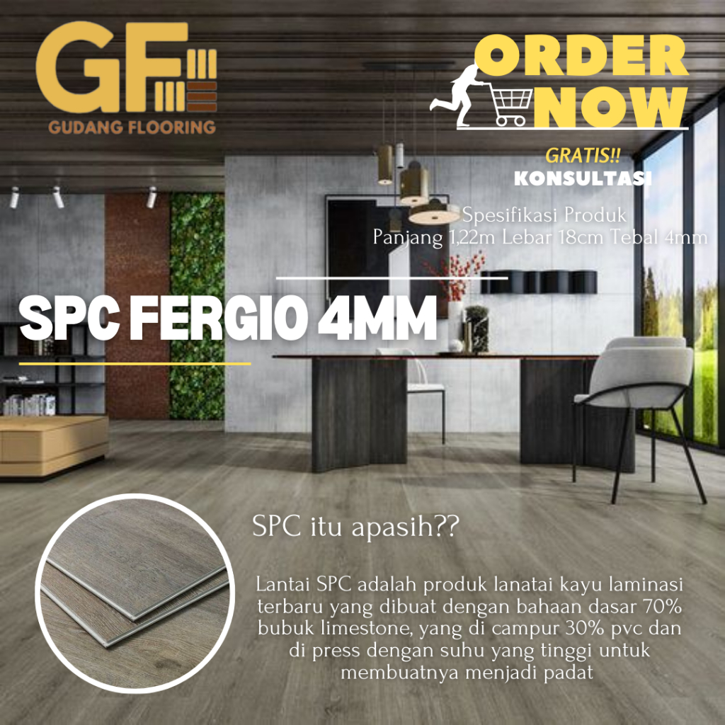 Jual Lantai SPC Vinyl Klik FERGIO - Click System Flooring Tebal 4mm | Shopee Indonesia