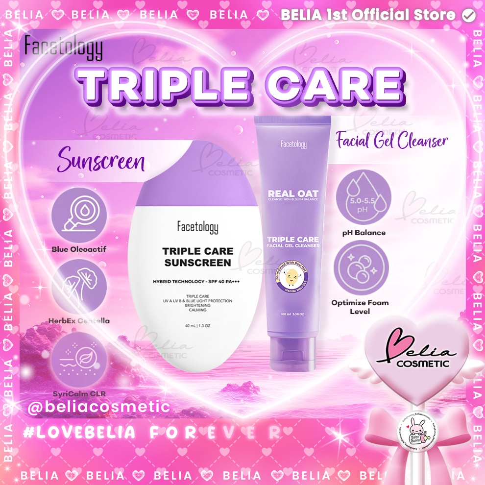 Jual BELIA FACETOLOGY Skincare series Triple Care Sunscreen Hybrid Technology SPF 4 PA Triple ...