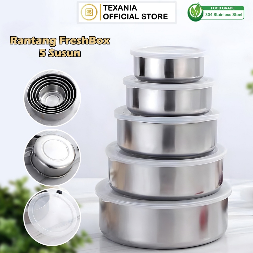 Jual NEW 【5PCS】TEXANIA Fresh Box Stainless Steel Rantang 5 Susun Food ...