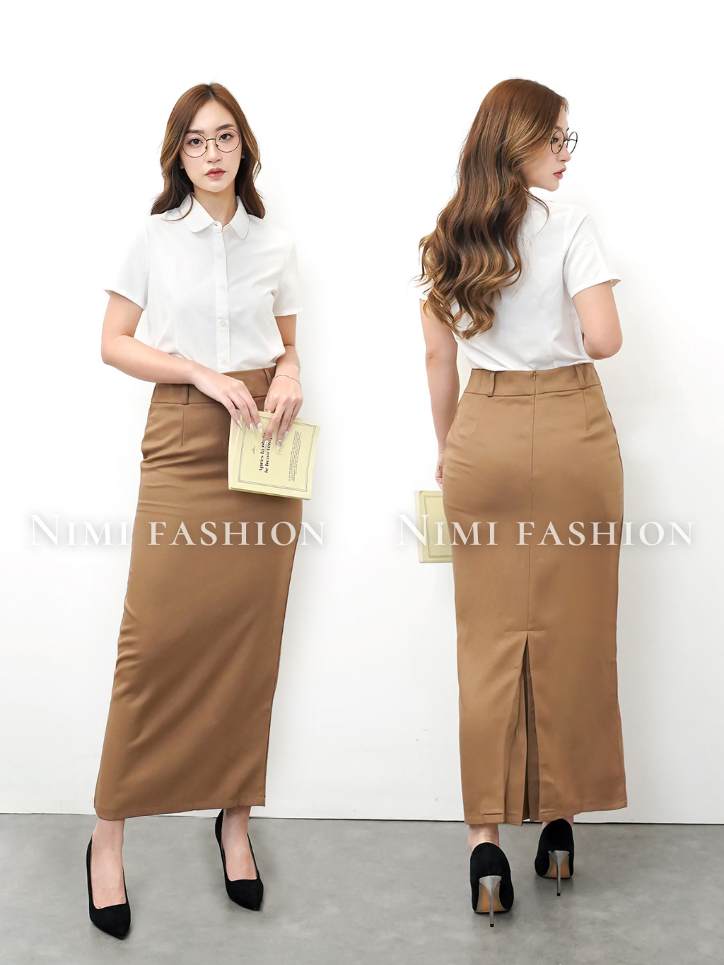Jual NIMI - Rok Span Wanita Panjang Mocca Rok Kerja Kantor Hitam Rempel ...