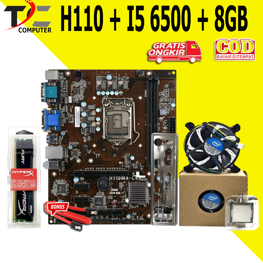 Jual Paket Mobo H110 LGA 1151 DDR4 Plus Ram Hyper X Processor I5 6500 FAN | Shopee Indonesia