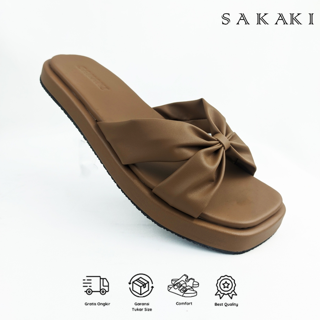 Jual Sandal Wanita Selop Pita Korean Style Elegan Tebal Kekinian Anti ...