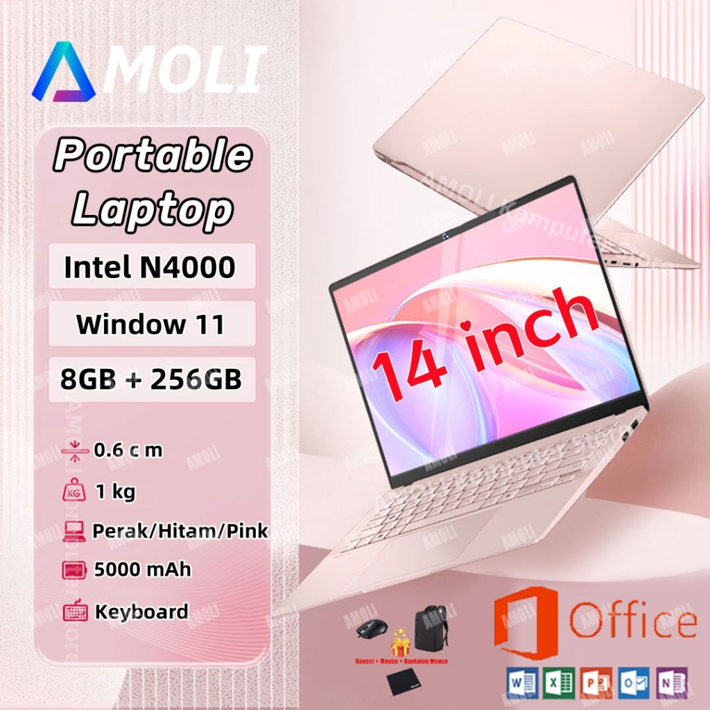 Jual 「Pengiriman Lokal」AMOLI Baru Laptop Perak / Pink / Hitam 14'' inch ...
