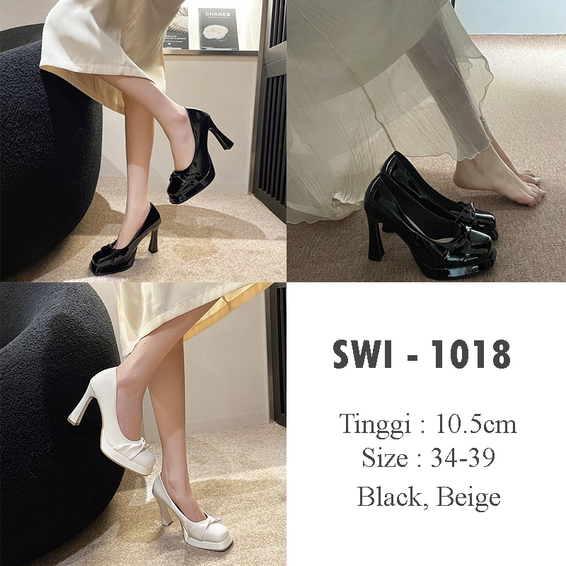 Jual SWI 1018 BLACK/WHITE-heels 10.5cm-Hak tinggi polos hitam | Shopee ...