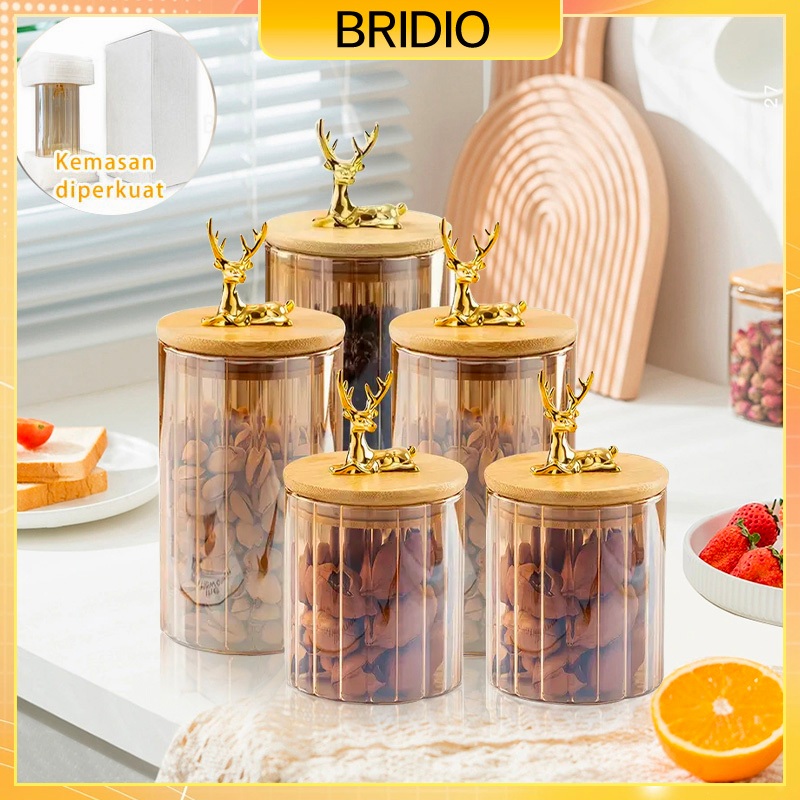 Jual Bridio Snack Toples | Borosilicate Glass Jar with Deer Wooden Lid ...