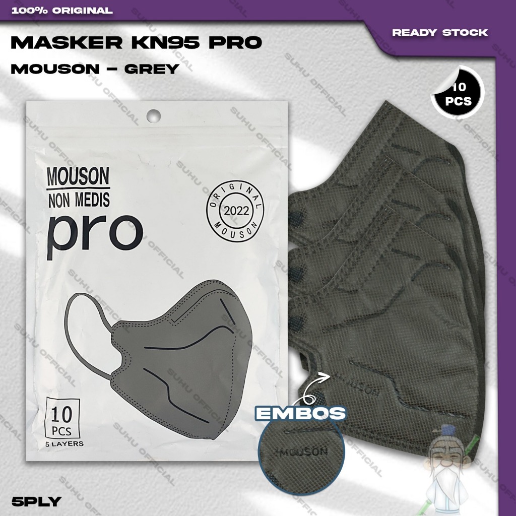 Jual Masker KN95 PRO MOUSON 5PLY 10PCS Grey Abu Tua Hybrid Surgical ...