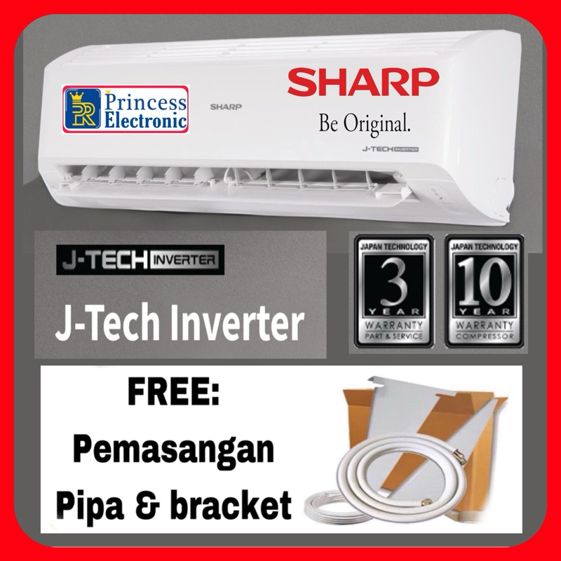 Jual Ac sharp 1 pk J tech inverter free pemasangan dan pipa | Shopee ...
