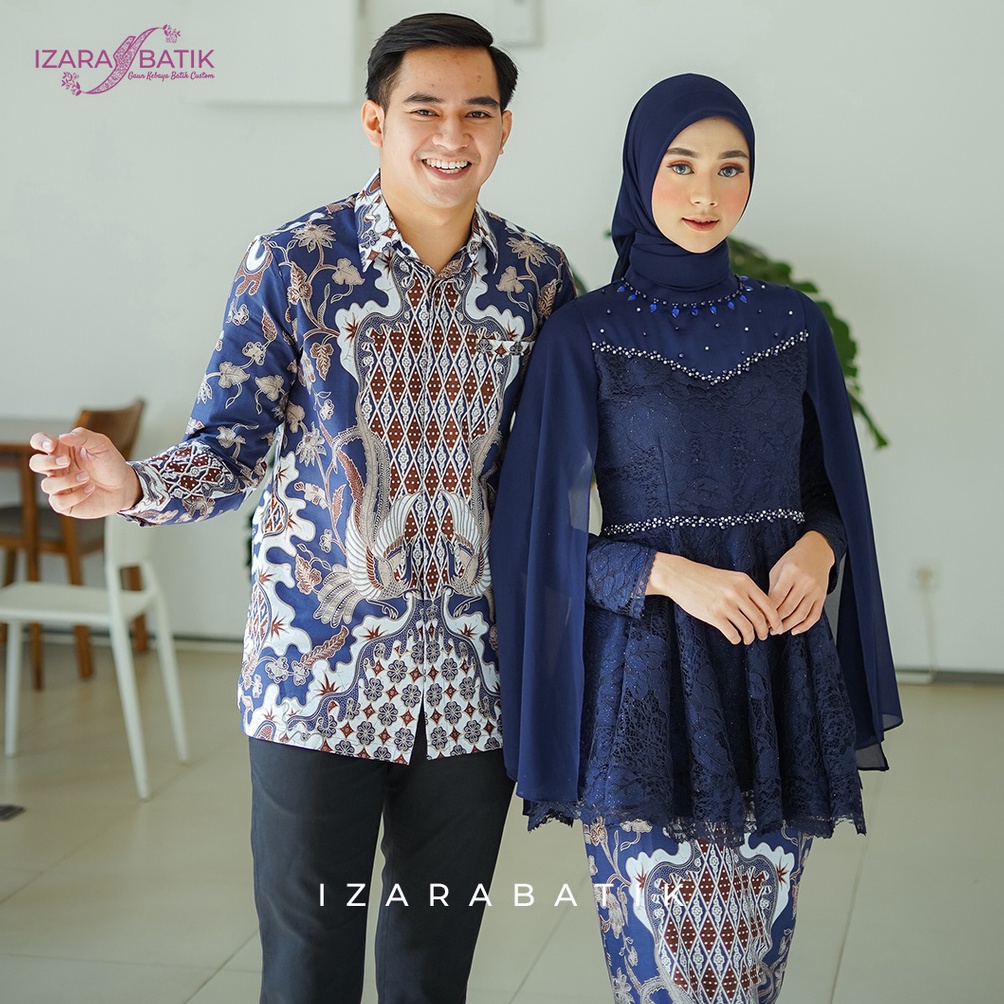 Jual KODE Q23Q Devania Navy Setelan Baju Kebaya Batik Modern Couple ...