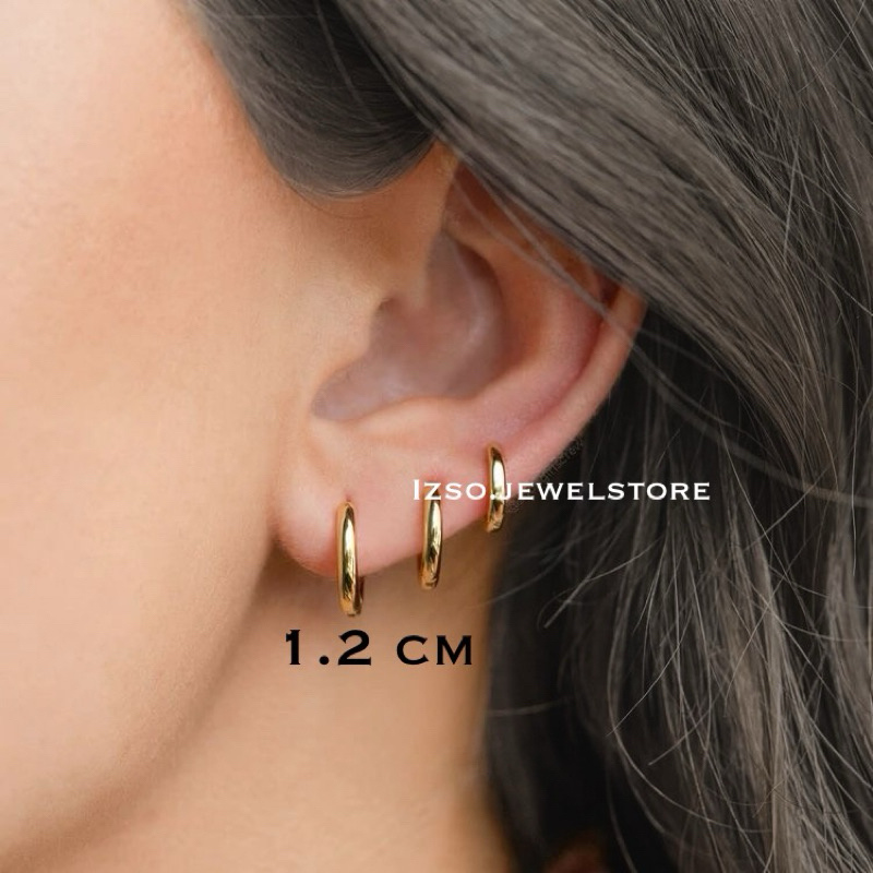 Jual Izso - Orchid Basic Hoop Earrings - Titanium Anti Karat - Tube hoops huggies earring ...