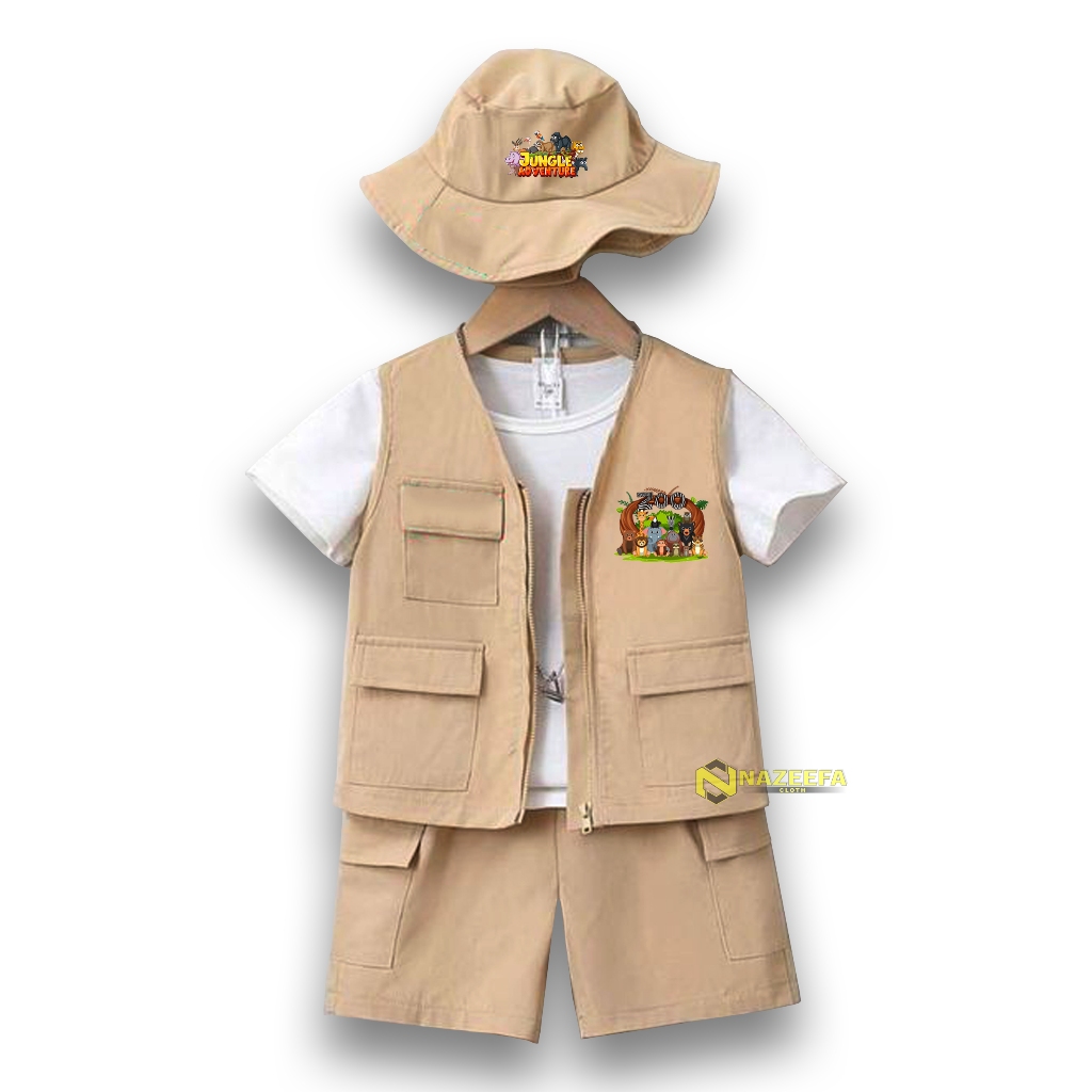 Jual NC - Setelan Rompi Safari anak sablon Zoo Bonus Topi Jungle ...