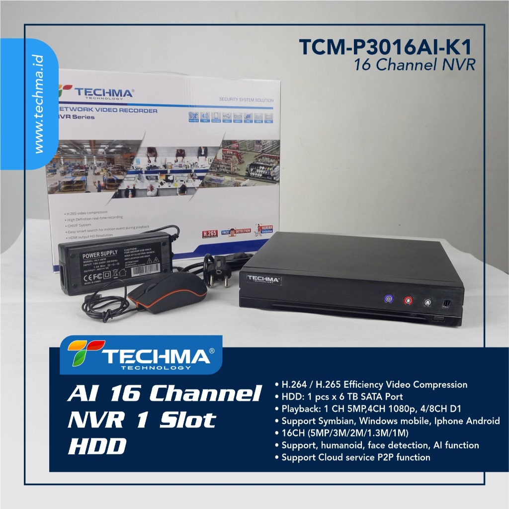 Jual TECHMA 16CH NETWORK VIDEO RECORDING TCM-P3016AI-K1 (NVR 16CH ...