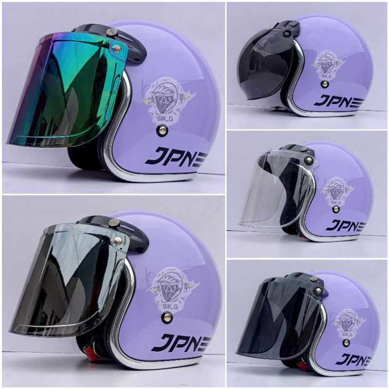 Jual Helm JPN List Chrome Ungu pastel Metalik paket kaca datar dan kaca ...