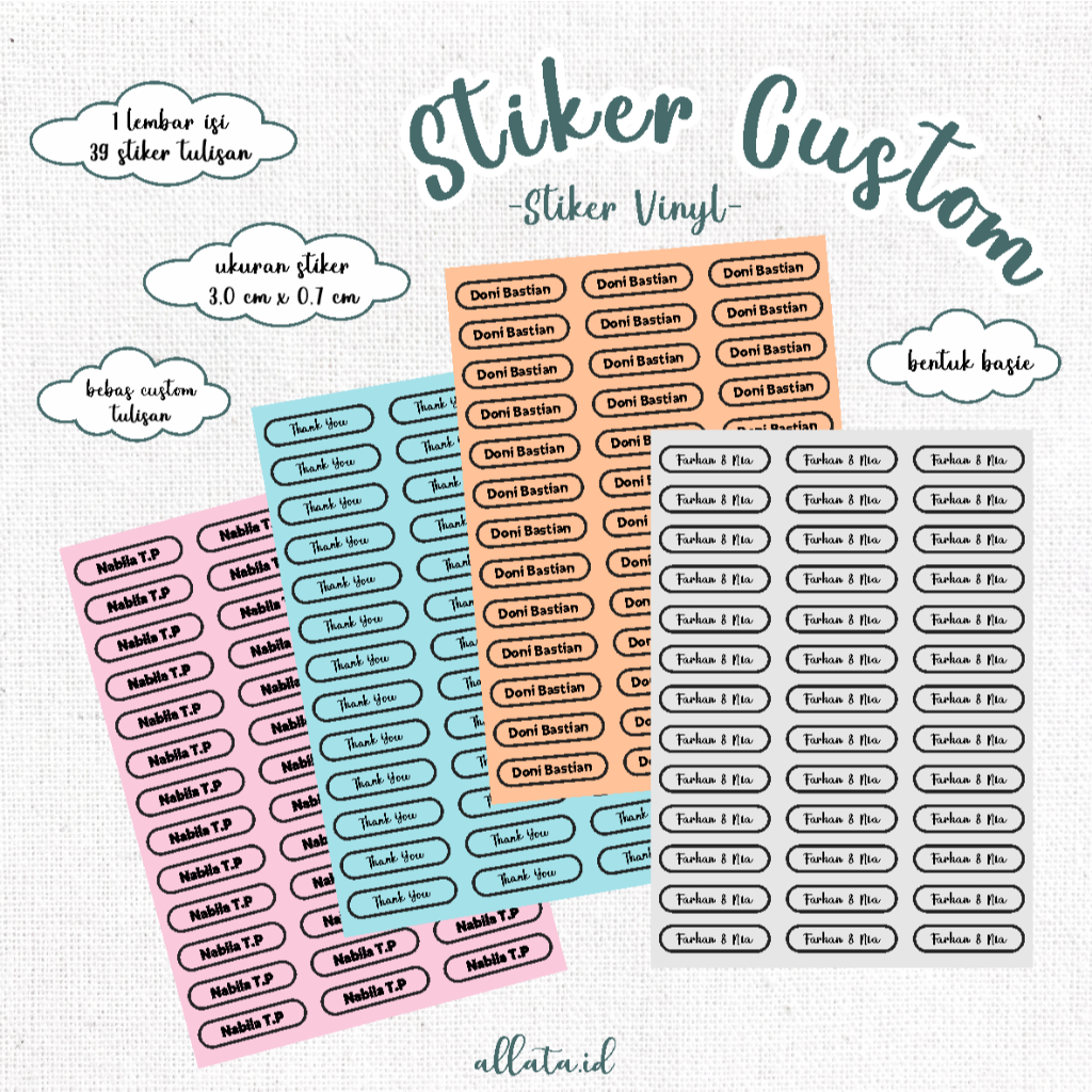 Jual [78pcs] Stiker Custom Nama Tulisan | Sticker Label Custom Nama ...