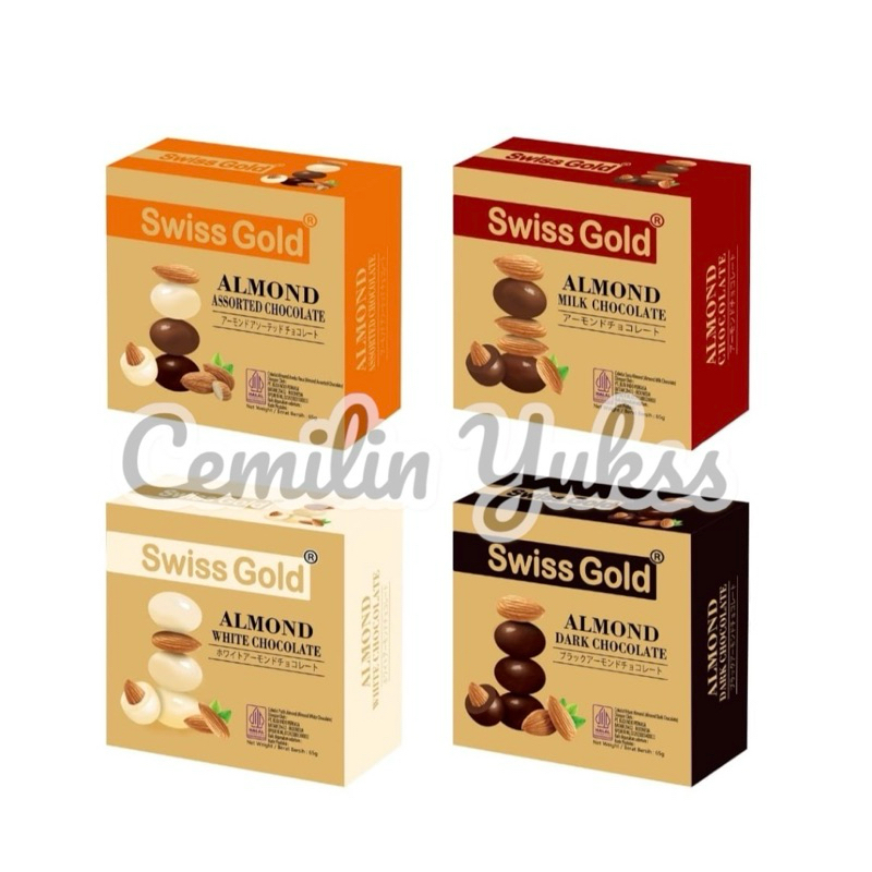Jual Swiss Gold Almond Chocolate 65g Coklat Almond White Dark Milk ...