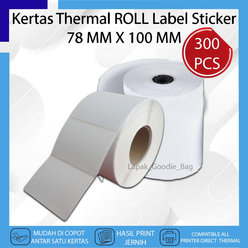Jual Kertas Thermal LABEL STICKER BARCODE 78 X 100 Isi 300 PCS ROLL ...