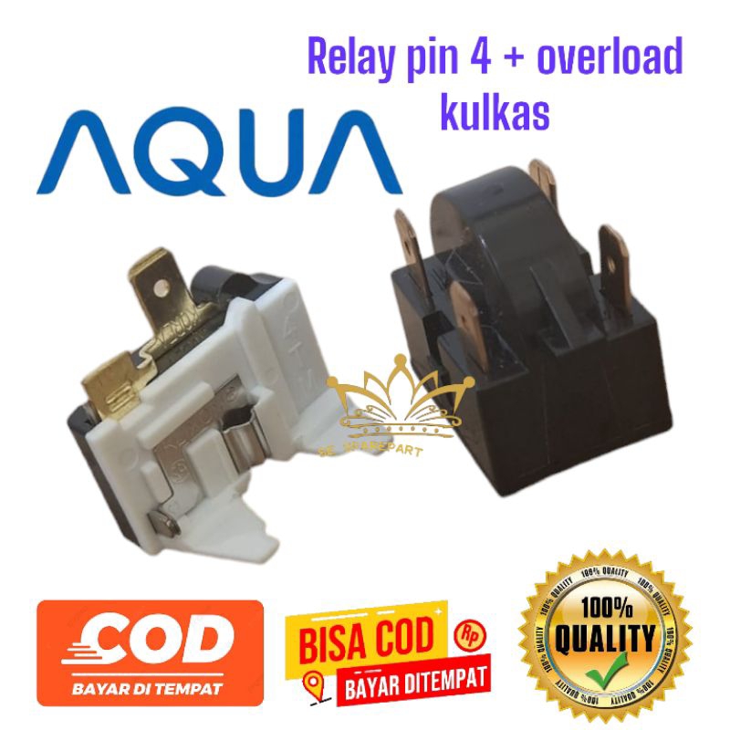 Jual 1 set relay 4 pu. + ptc overload kulkas [ AQUA ] 1 pintu / 2 pintu ...