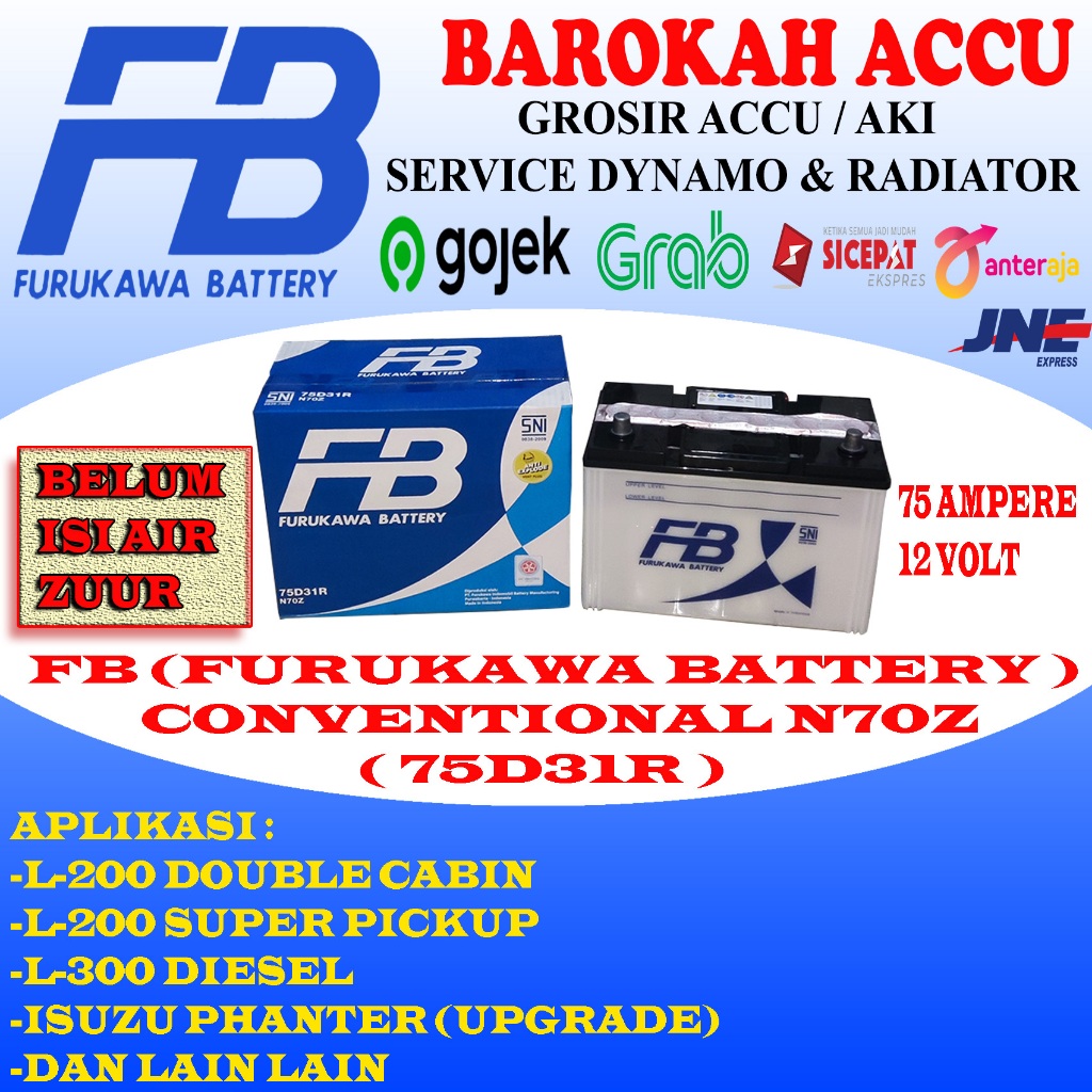 Jual AKI MOBIL FB FURUKAWA BATTERY CONVENTIONAL N70Z / 75D31R , 75 ...