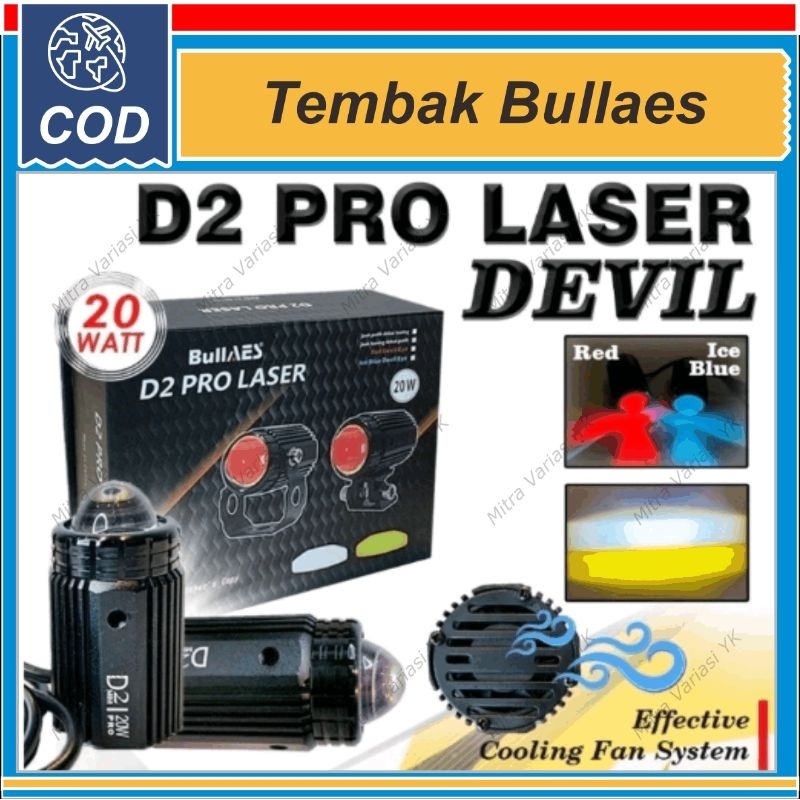 Jual D2 PRO LASER BULLAES 20 WATT DEVIL EYE MERAH ICE BLUE CUTOFF RAPI ...