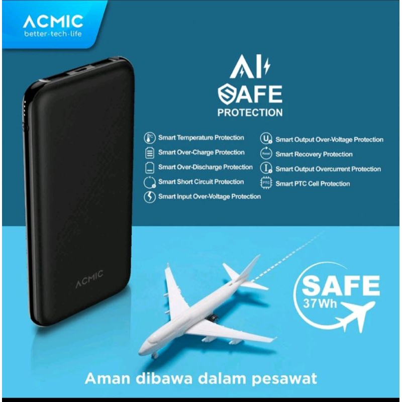 Jual ACMIC Powerslim 10000mAh slim powerBank 2A Fast charge | Shopee ...