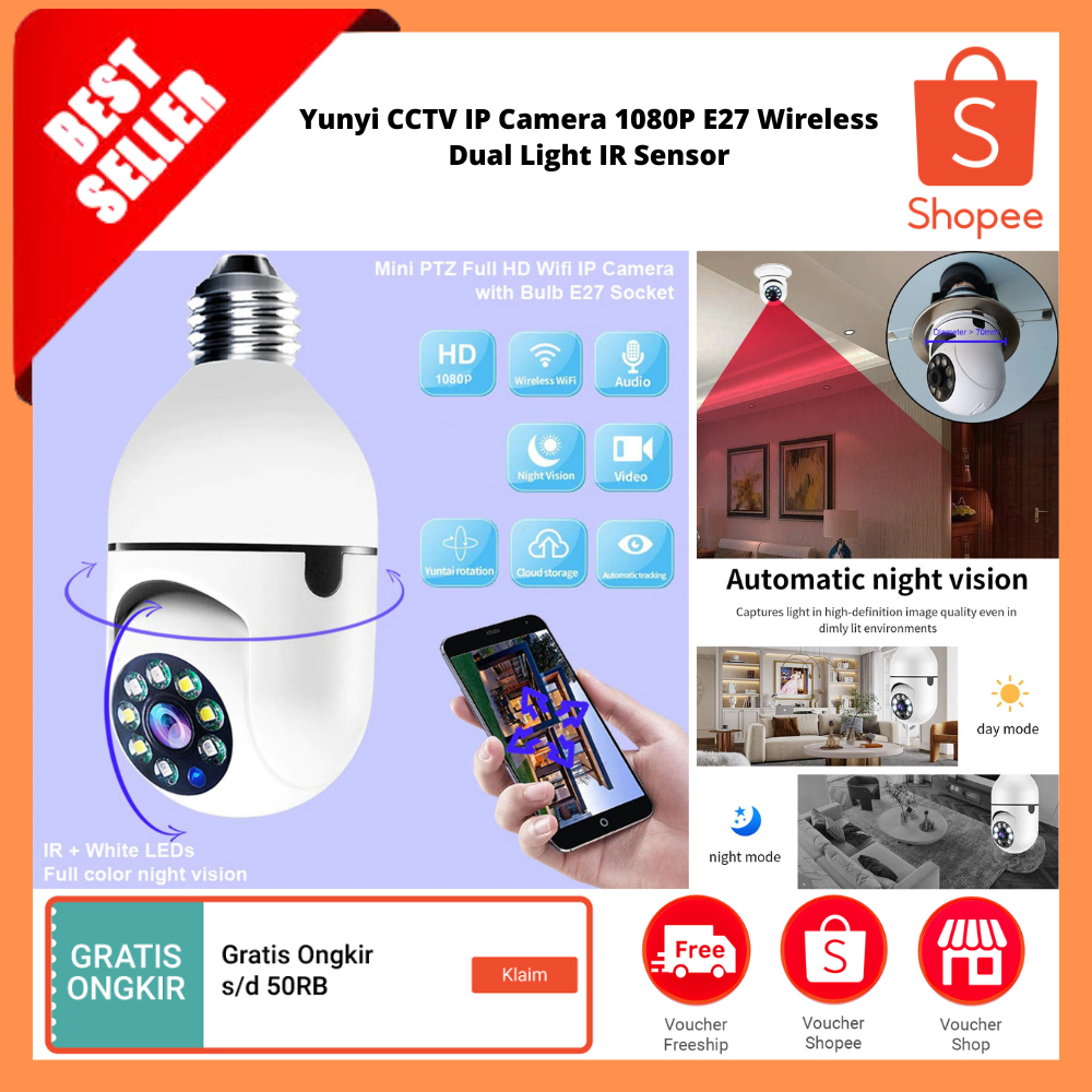 Jual CCTV IP Camera 1080P E27 Wireless Dual Light IR Sensor / Kamera ...
