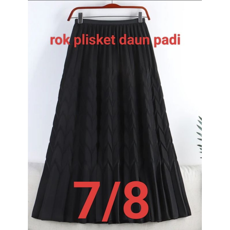 Jual rok plisket daun padi midi 7/8 rok plisket premium panjang 75cm rok hitam putih Karet ...