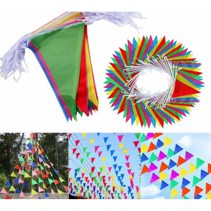 Jual Bendera segitiga kain warna warni 25 meter isi 75 bendera ...