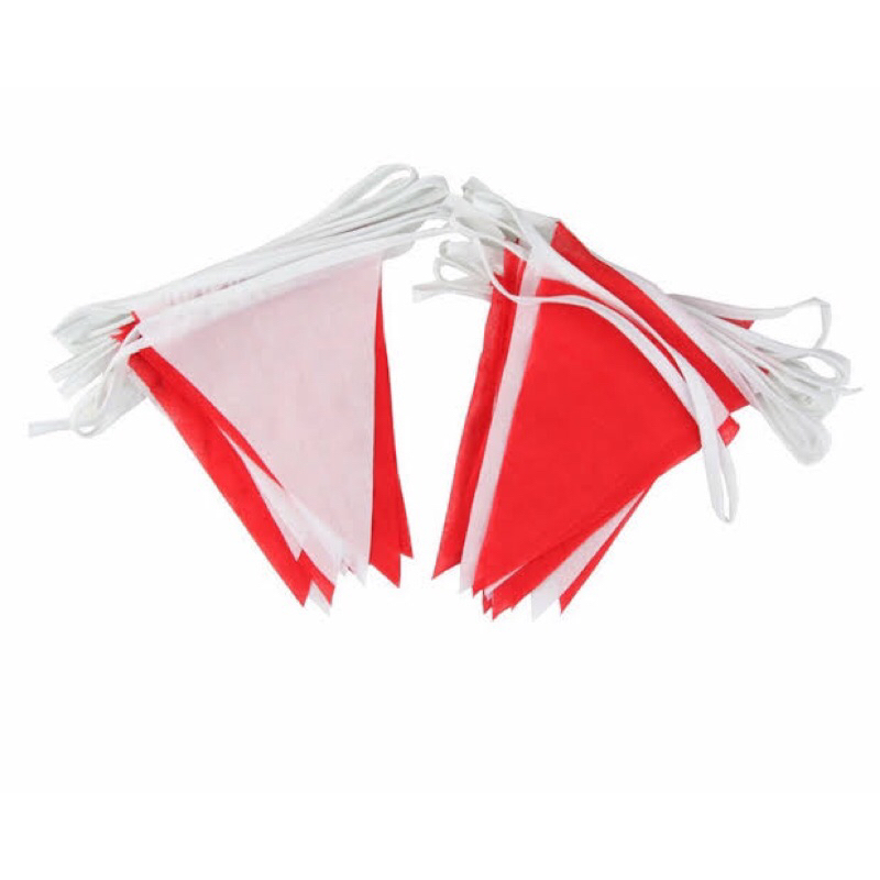 Jual bendera kain segitiga merah putih ukuran 50 meter isi 150pcs bendera / bendera kain ...