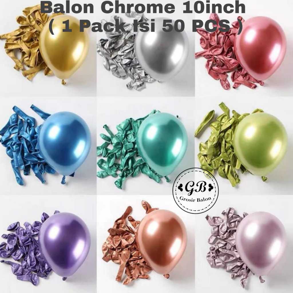 Jual ( 1 PACK ISI 50 PCS ) BALON LATEX METALIK CHROME 10INCH / METALIC ...