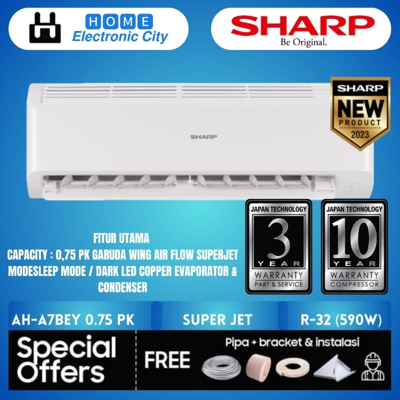 Jual AC SHARP AH-A7BEY 0.75 PK 590 WATT STANDARD SUPER JET R32 (BTU 7.000) GARANSI RESMI ...