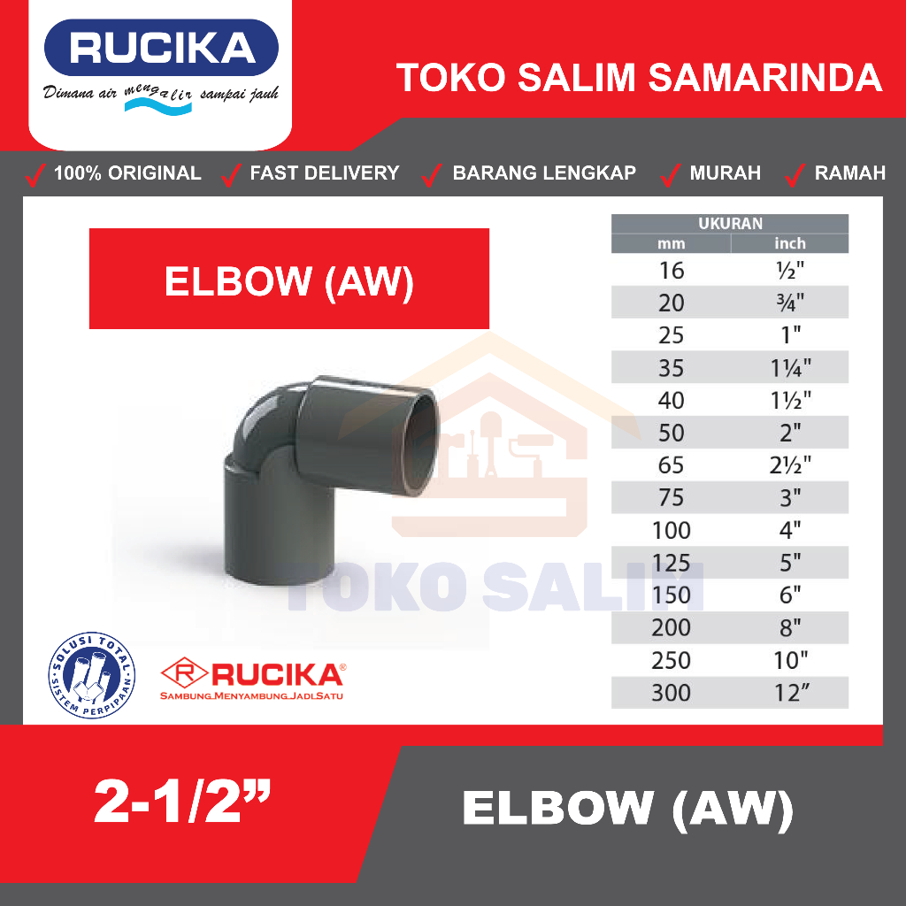 Jual Elbow Knee L 2-1/2" AW JIS RUCIKA 2 1/2 | Shopee Indonesia