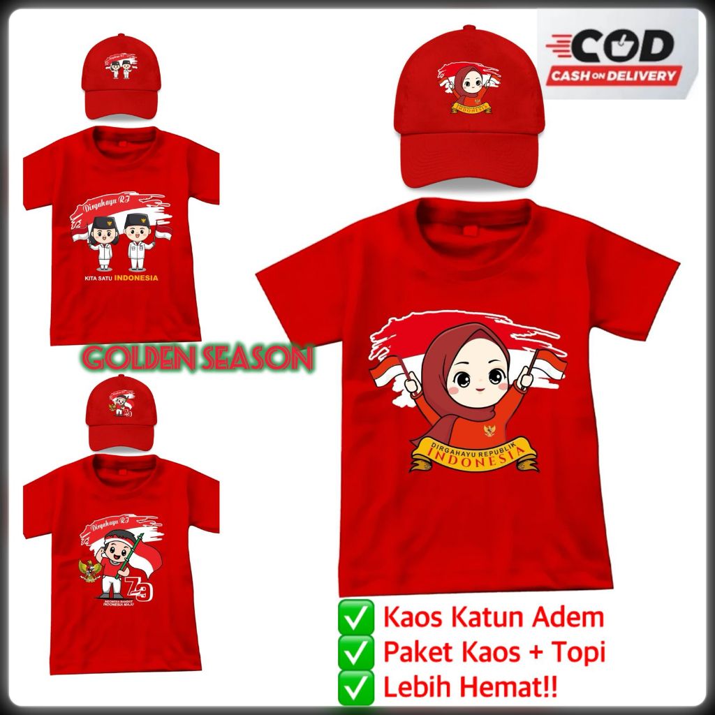 Jual Baju Kaos Anak + Topi Sablon Print Motif Tema Kemerdekaan ...