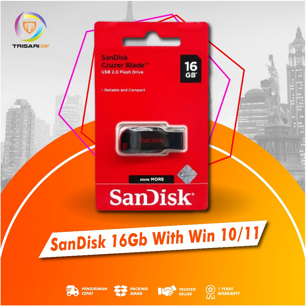 Jual Flashdisk SanDisk 16GB USB 2.0 Cruzer Blade ORIGINAL GARANSI RESMI ...