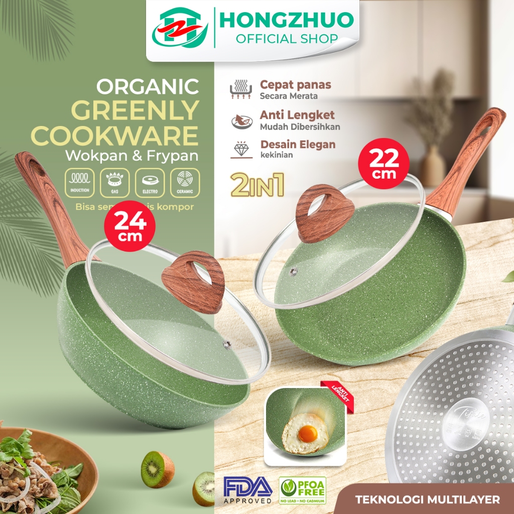 Jual Tifale by Hongzhuo 3in1 Organic Greenly Cookware Marble Coated Anti lengket Handle Bakelite ...