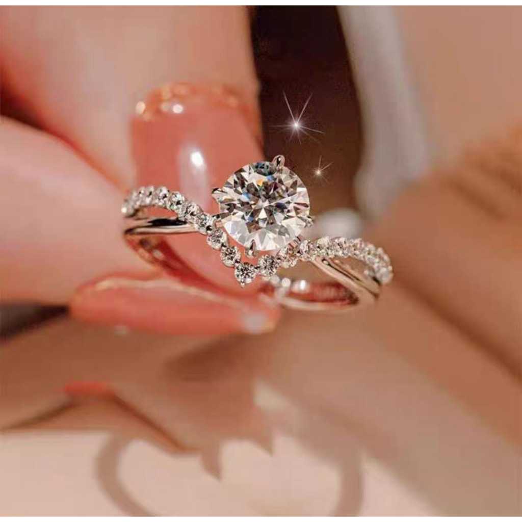 Jual C02 - Cincin Perhiasan Titanium / Pesta Warna Silver Permata Besar ...