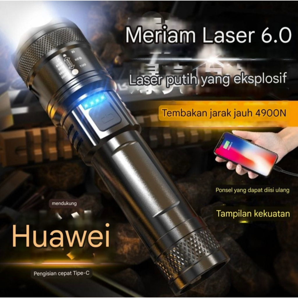 Jual MOVTESS Senter LED Kuat Dapat Diisi Ulang Senter Zoom Fokus ULtra ...