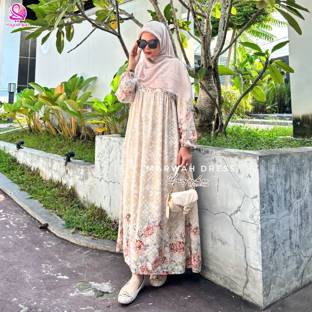 Jual Marwah Dress Motif Simple Fashion Wanita Muslimah Kekinian Busui ...