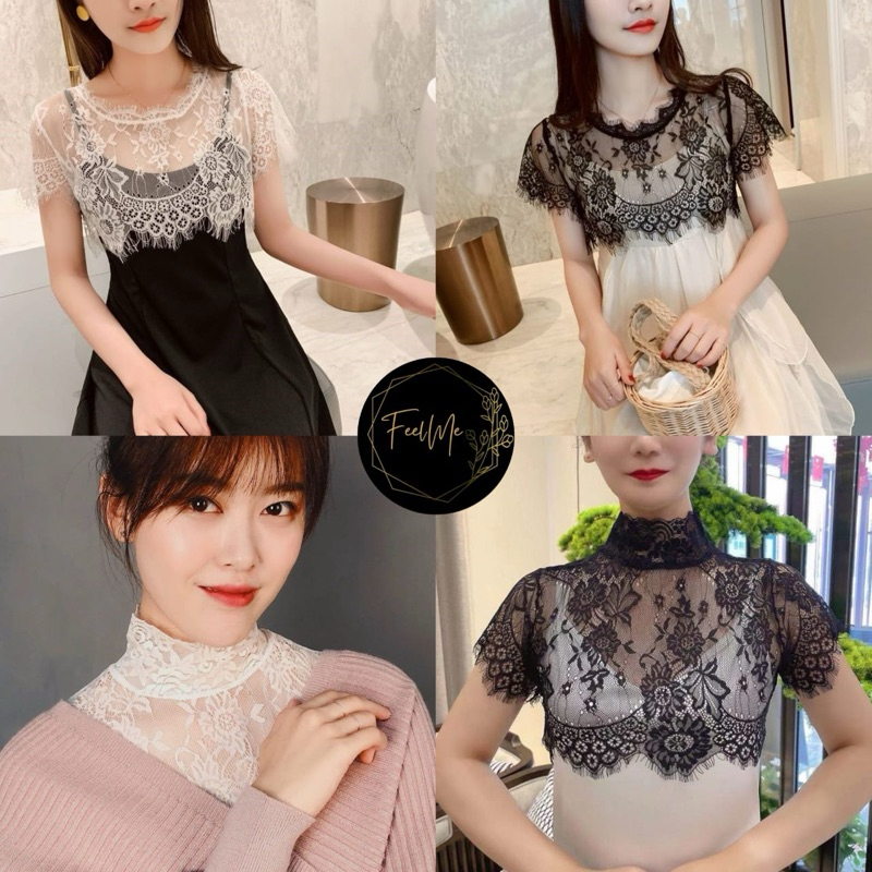 Jual Feelme KK-374 Lace Kerah Penutup Leher High Collar Crop Lace Renda ...