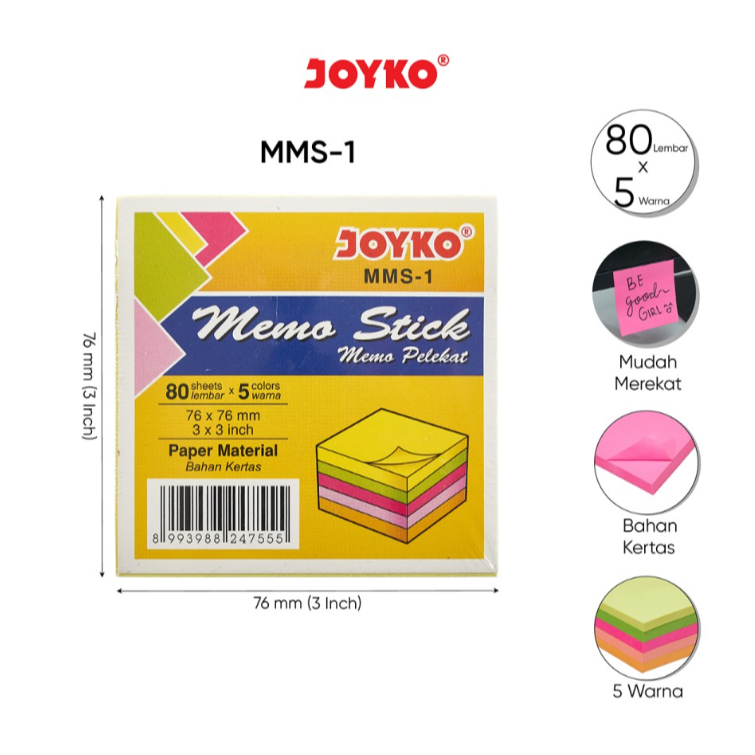 Jual Memo Stick Kertas Memo Tempel Sticky Note Joyko MMS-1 1 Pak 5 ...