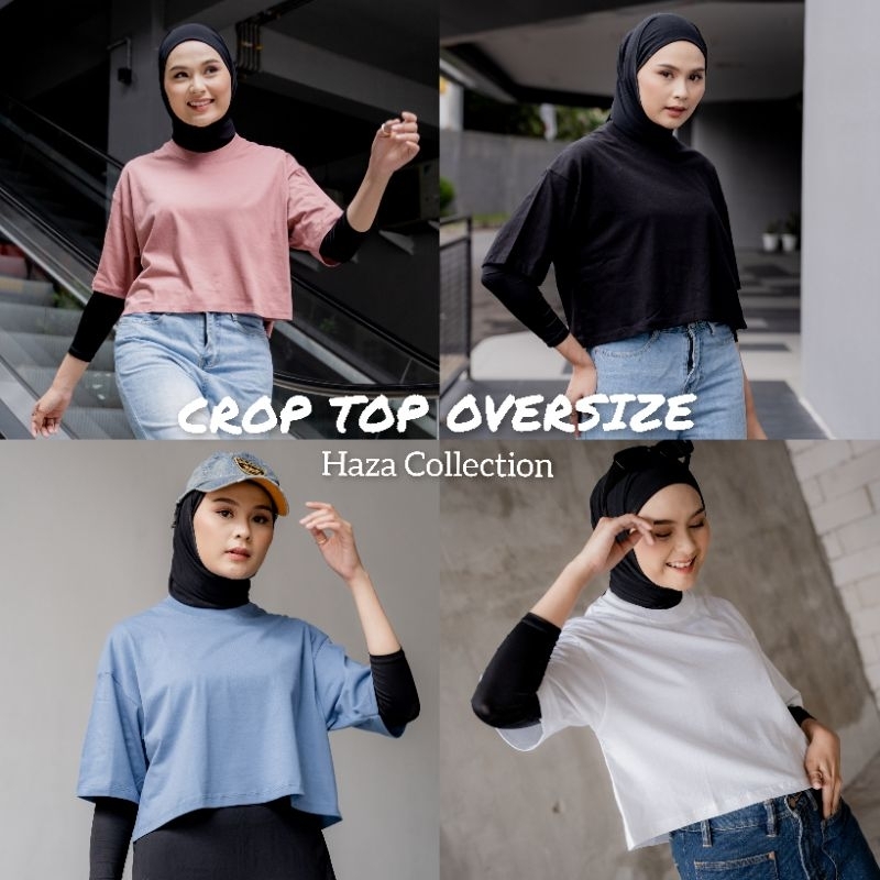 Jual Haza Kaos Polos Crop Top Oversize Cotton Wanita Perempuan Cewe ...