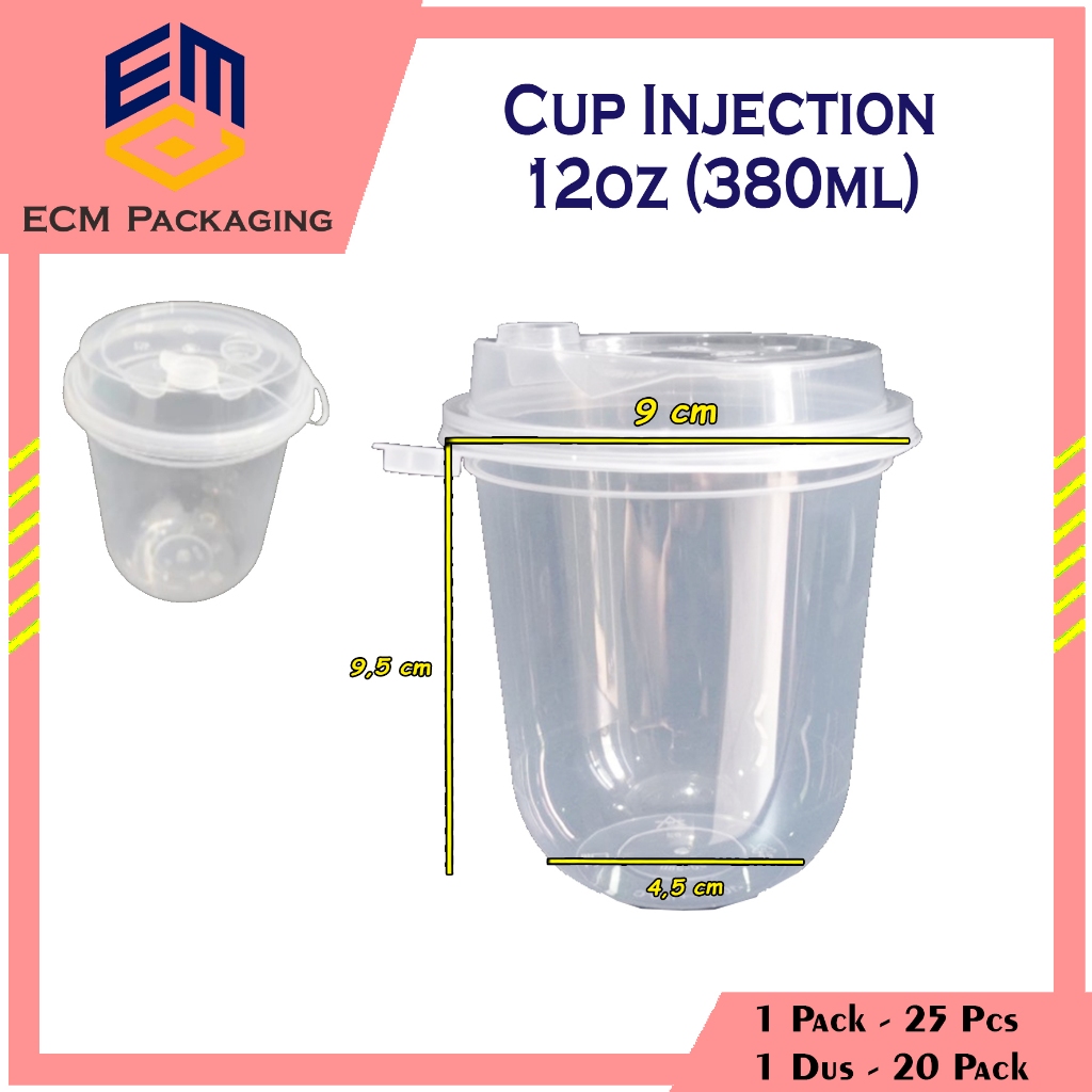 Jual Cup Injection 12oz Oval / Datar+ LID (Tutup) + Stopper BAHAN TEBAL ...