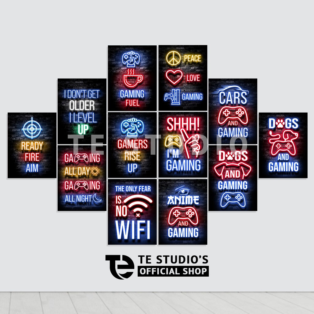 Jual (Isi 12Pcs) Poster Neon Gaming Pajangan Dinding Gamer Aesthetic ...
