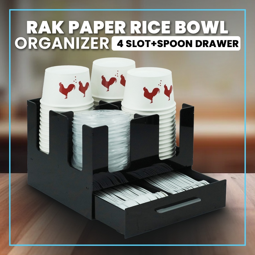 Jual Paper Bowl / Paper Rice Bowl Organizer 4 Slot With Spoon Drawer ...