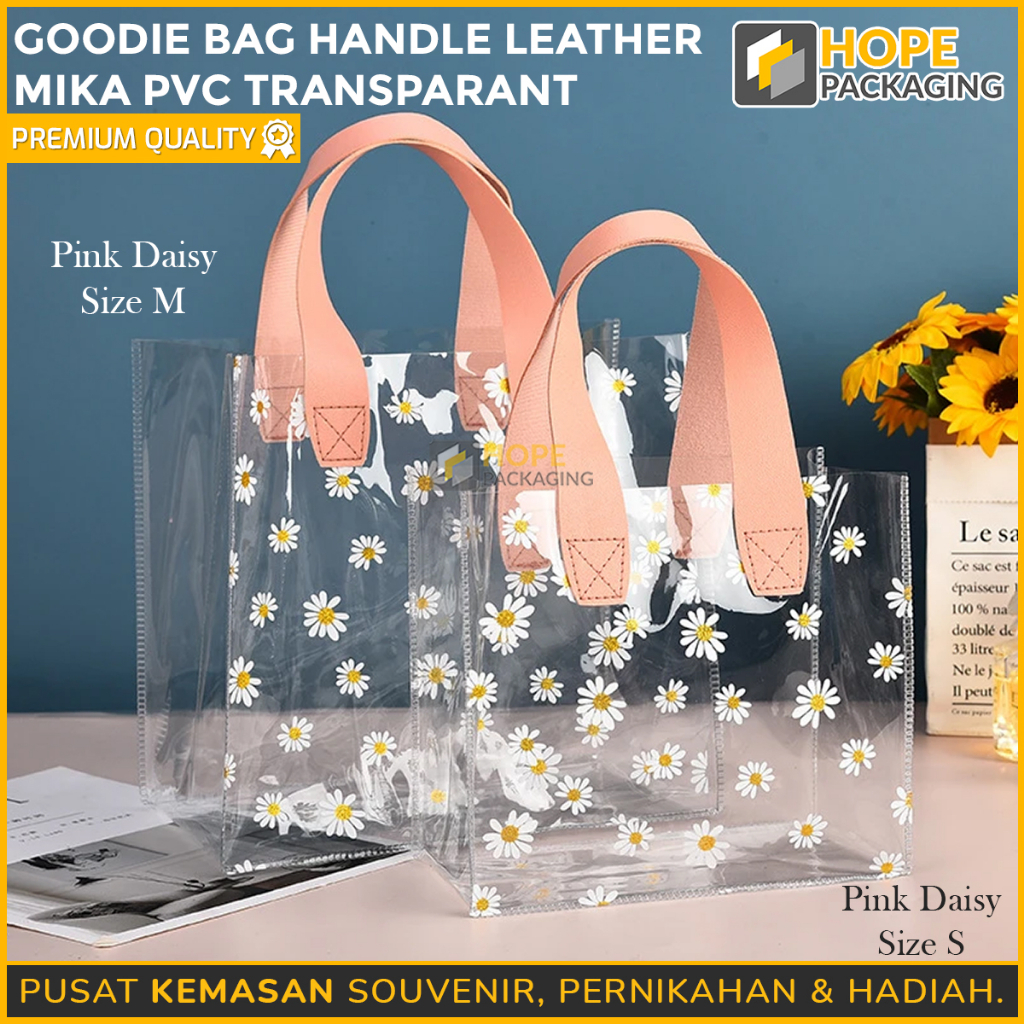 Jual [GROSIR] Tas Pvc Transparan / Goodie Bag Handle Leather Mika ...